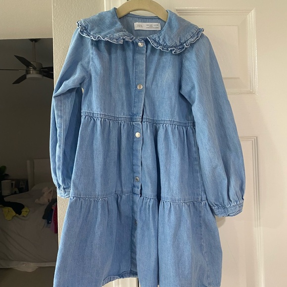 Zara | Dresses | Zara Light Blue Ruffled Denim Shirt | Poshmark